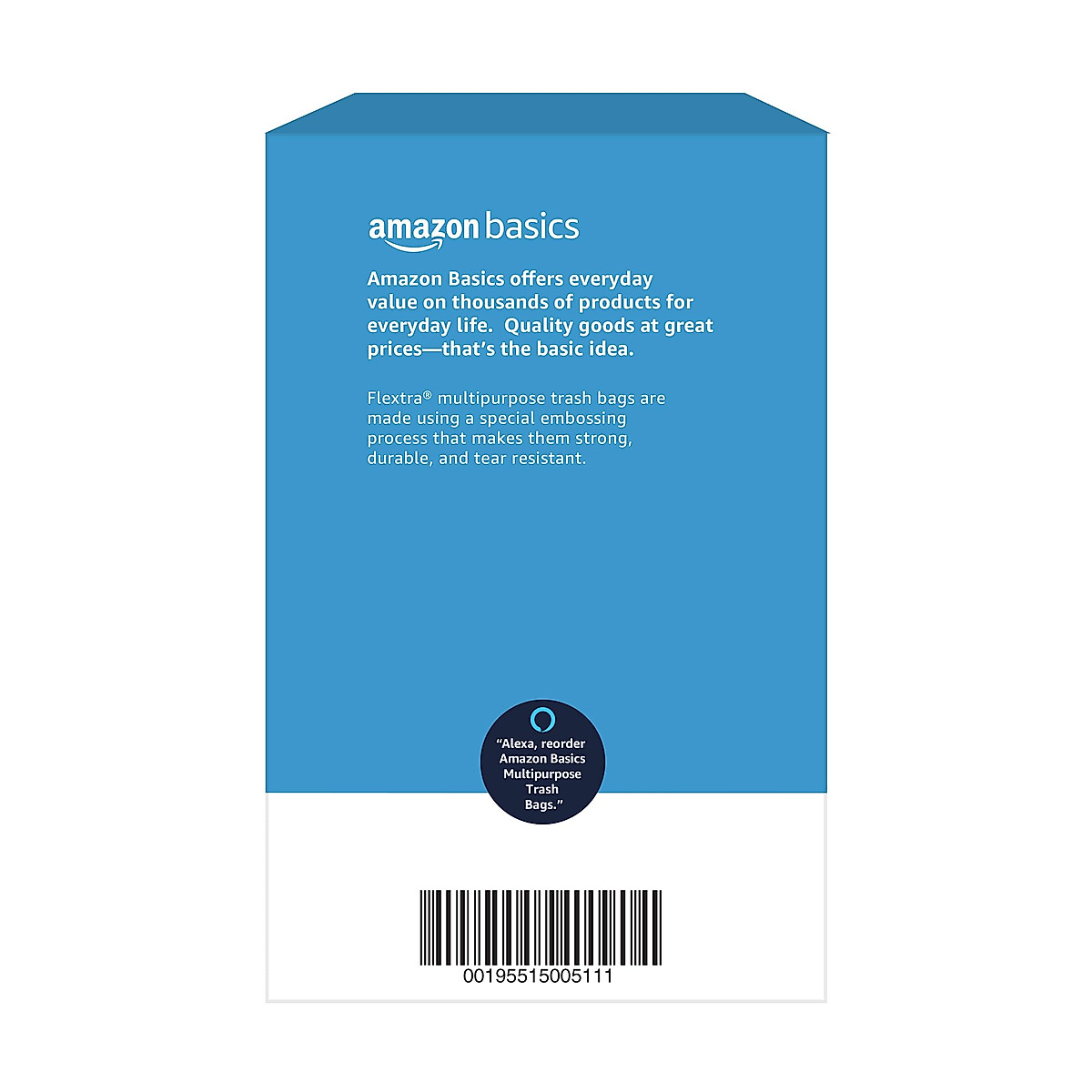 Amazon Basics Flextra Multipurpose Drawstring Trash Bags, 30 Gallon, 50 Count