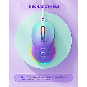 Wireless Mouse, Jiggler Mouse for Laptop - LED Mouse Rechargeable Computer Mice Mouse Mover Undetectable Random Movement with On/Off Button Keeps Computer Awake - Gradient Purple