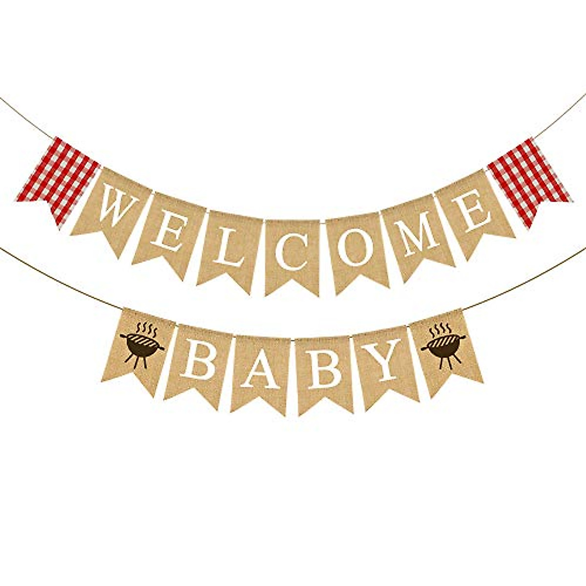 Rainlemon Jute Burlap Welcome Baby Banner with Grill BBQ Theme Baby Shower Party Garland Decoration
