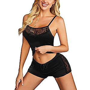 Avidlove Women Sleepwear Lace Pajamas Set Shorts Nightwear Camisole Short Sets Black Small
