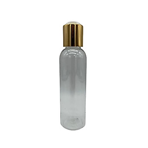 Natural Farms 4 oz Clear Cosmo Plastic Bottles -12 Pack Empty Bottle Refillable - BPA Free - Essential Oils - Aromatherapy | Gold Disc Caps - Made in the USA