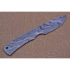 8" Long Hand Forged Damascus Steel Drop Point Blank Blade Skinning Knife with 3 Pin Hole & an Inserting Hole Space 3.5 inches Cutting Edge