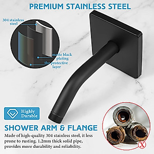 Lounsweer 3.5 Inch Shower Arm and Flange Wall Mount Replacement Shower Head Extension Extender Pipe Arm with 6 Inches Shower Head for Fixed Shower Head (Black)