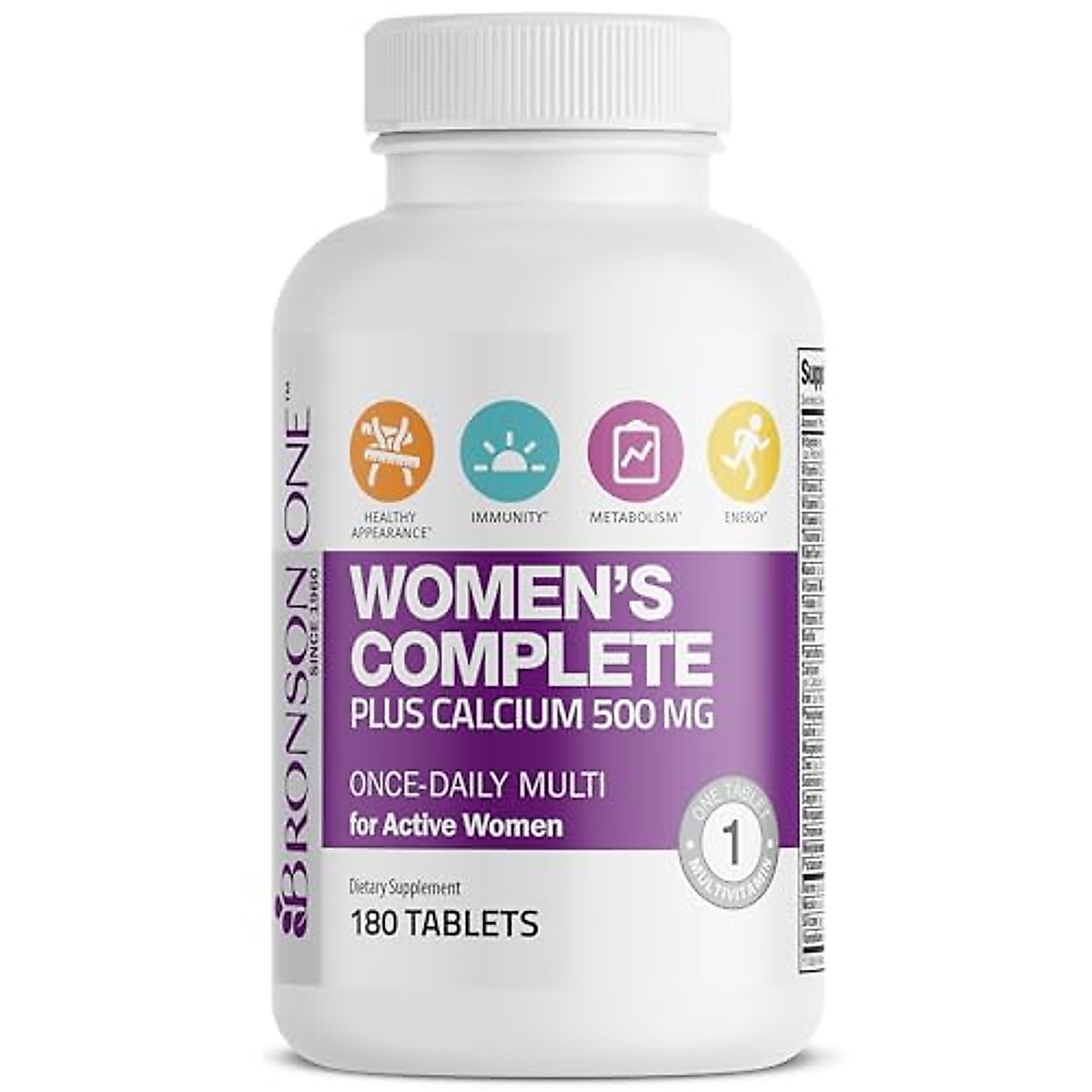 Bronson ONE Daily Women’s Complete Multivitamin Multimineral Once-Daily Multi for Active Women, 180 Tablets