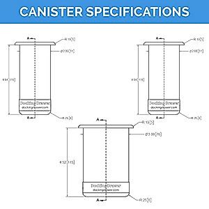 3.0", 2.0" and 2.0" Capped Canister Bundle for Hot Tools, Hair Dryer, Curling Iron, and Flat Iron Holder Tube Ring | Docking Drawer | Stainless Steel