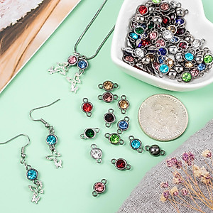 Joez Wonderful 36Pcs Permanent Jewelry Supplies, 12 Mixed Color Double Loops Rhinestone Connector Charm for Earring Necklace Bracelet Keychain Craft Accessories Jewelry Making (12mm)