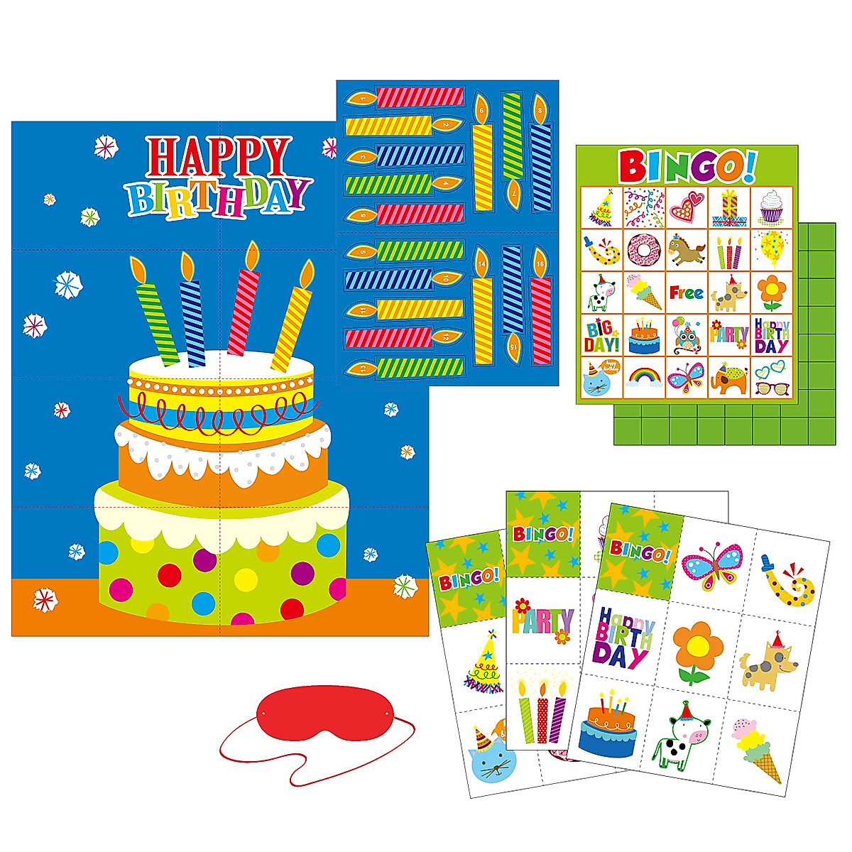 Iconikal Happy Birthday 32 Player Bingo and Pin The Candles on The Cake Game Set