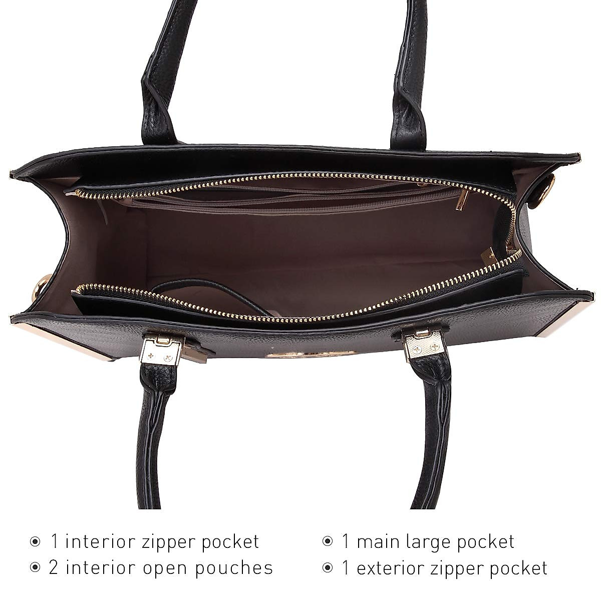 Dasein Women Large Handbag Purse Vegan Leather Satchel Work Bag Shoulder Tote with Matching Wallet (Black)