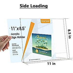MaxGear Acrylic Sign Holder 8.5x11 inches 12 Pack, Horizontal Sign Holders Clear Paper Display Stand, Slant Back Flyer Frames Table Top Menu Document Holder for Office, Store, Restaurants - Landscape