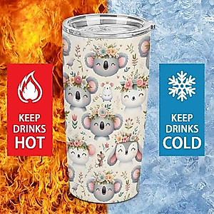 KIOWEIR Cute Koala Stainless Steel Tumbler 20oz With Lid And Straw, Insulated Tumblers Coffee Cup, Travel Mug for Ice Drink & Hot Beverage for Women Men Boys Girls