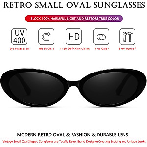 AIEYEZO Retro Oval Sunglasses for Women Fashion Small Oval Frame Sun Glasses 90s Vintage Style Shades (Black)