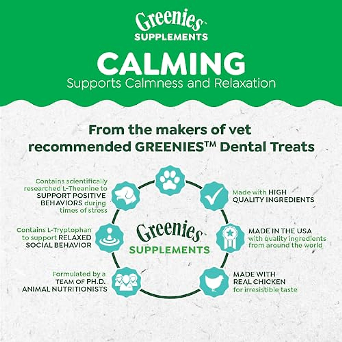GREENIES Supplements Calming Chews for Dogs Chicken Flavor, 40 Count Soft Chews Dog Calming Supplements, 7.3 oz. Container