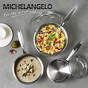 MICHELANGELO Saucepan Set 6pc, 18/10 Stainless Steel Sauce Pan with Lid, Tri-Ply Bottom Sauce Pot Set, Nonstick Saucepan, Induction Compatible, 1QT & 2QT &3QT