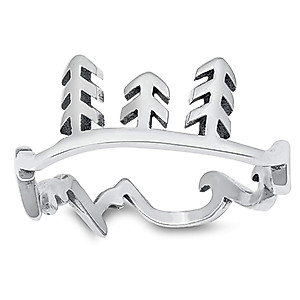 Beautiful Scenic Nature Tree Ocean Band Sterling Silver Ring Size 9