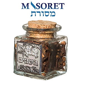 Masoret Set: Blue Havdalah Candle 11.8" with Glass Besamim Holder 2.4" 1.6" with Laser-Cut Plaque