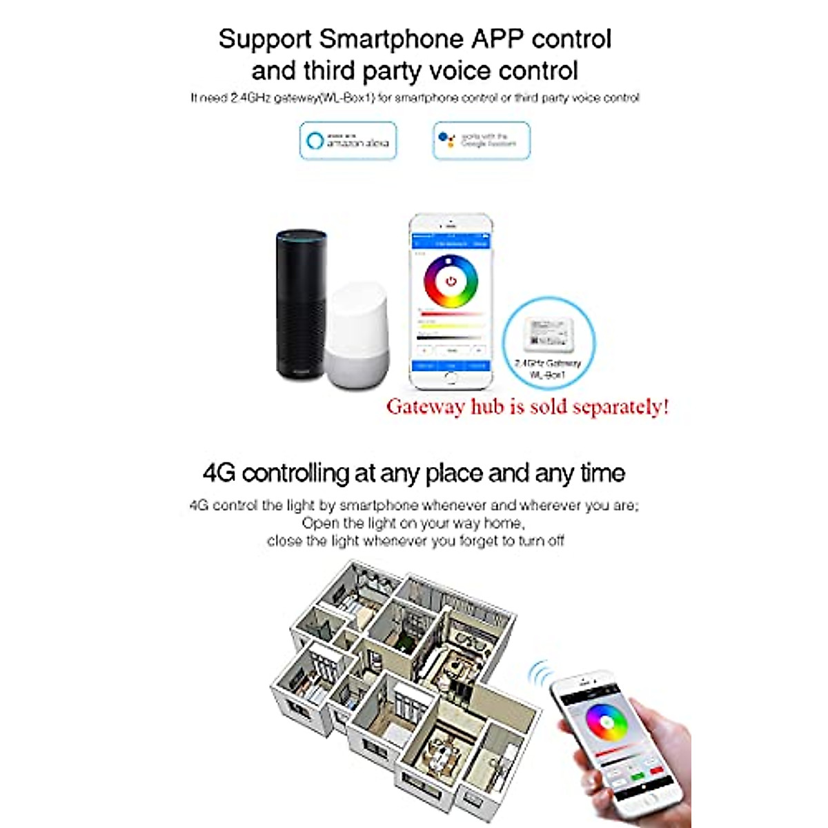 LGIDTECH FUT012 9W RGBWW Smart WiFi 2.4GHz LED Light Bulb RGB+CCT Color Changing & Temperature Adjustable with Memory.Remote and Gateway Hub for Smartphone APP Control All is Sold Separately