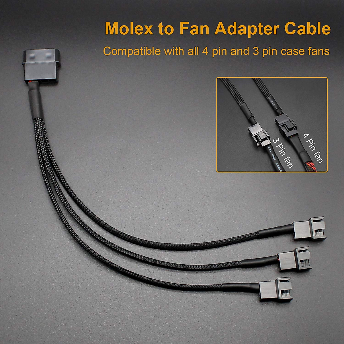 2 Pack Molex to 3 Pin or 4 Pin Fan Adapter Computer PC Case Fan Power Splitter Cable, 10 inch