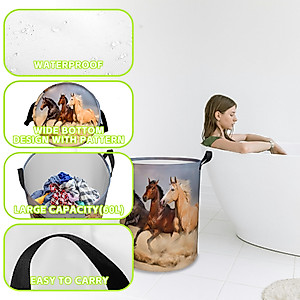 Naqiuli Horse Run Gallop in Sand Laundry Basket Foldable Laundry Hamper Waterproof Oxford Cloth Large Laundry Basket Clothes Storage Bucket Toy Organizer For Bathroom,Laundry,College 17.3 x16.5 Inch