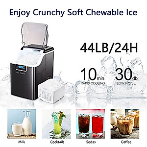 Joy Pebble Nugget Ice Maker Countertop, 45lbs/Day, 3lbs / Basket, Self-Cleaning, Pellet Ice Maker Machine, Ideal for Home Kitchen Office Bar Party,Black