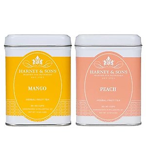 Harney & Sons Loose Herbal Fruit Tea Mothers Day Variety Gift Set (2 Pack, 8oz Total) - Mango & Peach Fruit Tea - Hibiscus, Rosehips, Apple Pieces & Natural Orange and Citrus Flavors - Caffeine-Free