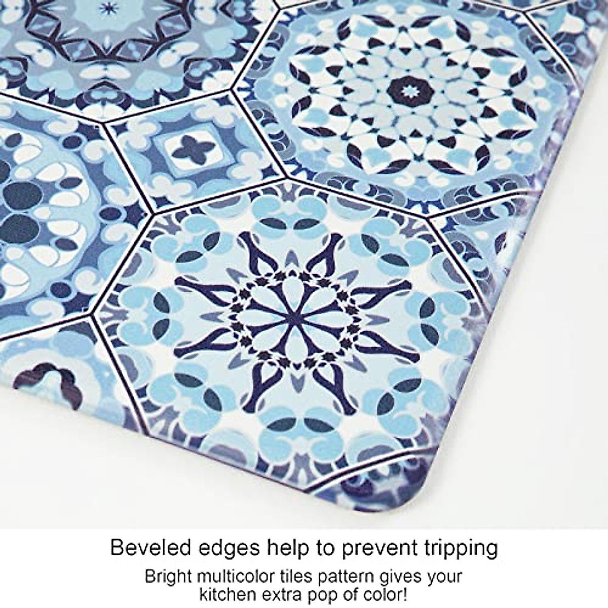 Crisjanggo 2PCS Kitchen Rugs and Mats, Blue Memory Foam Cushioned Anti Fatigue Comfort Floor Mat Non Slip PVC Waterproof Kitchen Carpet Set for Kitchen Laundry Sink 17"x48"+17"x28"