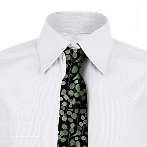 Ambesonne Necktie, Exotic Foliage Hand Drawn, 3.7", Green Black
