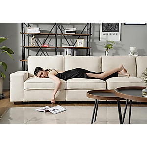 COOSLEEP 3 Seater Sofa Couch with Storage Layer, Removable and Washable Cushion Cover, Modern Sofa-100 Sofa with Solid Frame up to 1200Lbs, Couches for Living Room, Beige Chenille