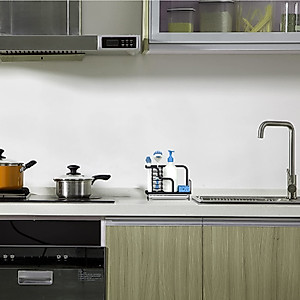 Kitchen Sink Caddy Counter Organizer 304 Stainless Steel Sponge Holder with Drain Pan, Black