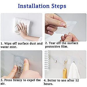 HIAWMULN Adhesive Hooks, 30 Pack Utility Hooks, 22lb(Max) Wall Hooks Transparent Seamless Hooks, Waterproof Oilproof Hooks for Bathroom, Kitchen, Office