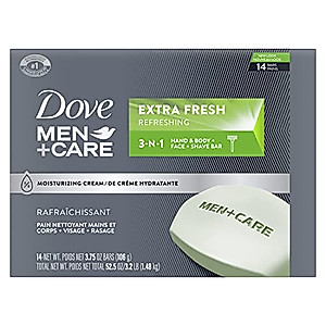 Dove Men+Care Bar 3 in 1 Cleanser for Body, Face, and Shaving to Clean and Hydrate Skin Extra Fresh Body and Facial Cleanser More Moisturizing Than Bar Soap 3.75 oz 14 Bars