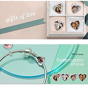 kaululu Custom Photo Charm 925 Sterling Silver Bead Personalized Heart Bead for Women Girls with Loved Heart Charms Beads Fit Women Bracelet Necklace Personalized Gift for Mother Daughter Girlfriend