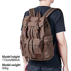 PKUVDSL Canvas Backpack, Series Vintage Leather Rucksack, 15.6’’ Laptop Backpack, Military Satchel Backpack for Men Women Traveling Hiking