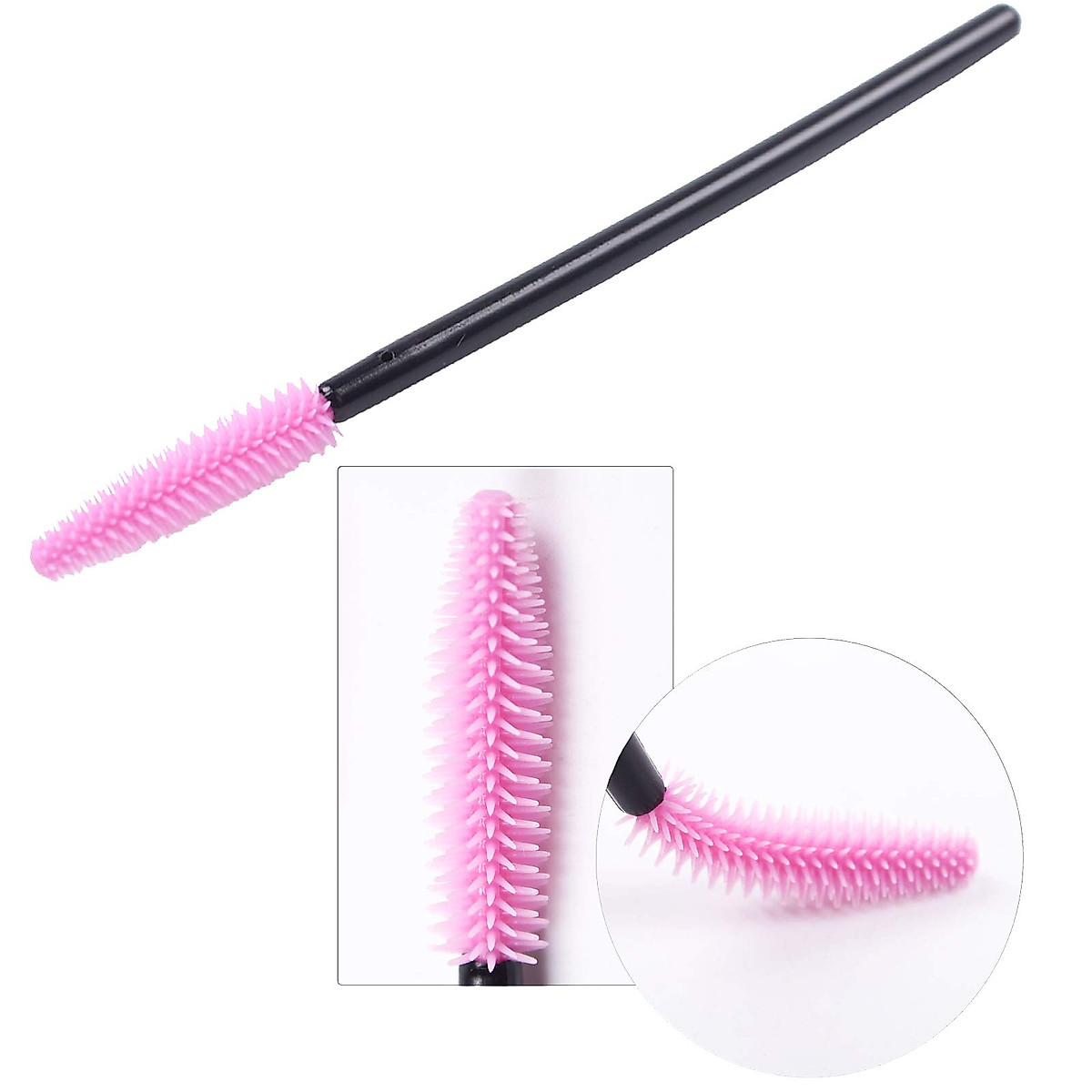 BIHRTC Pack of 100 One-Off Disposable Silicone Eyelash Mascara Brushes Wands Applicator Eyebrow Brush Makeup Tool Kit Set Deep pink