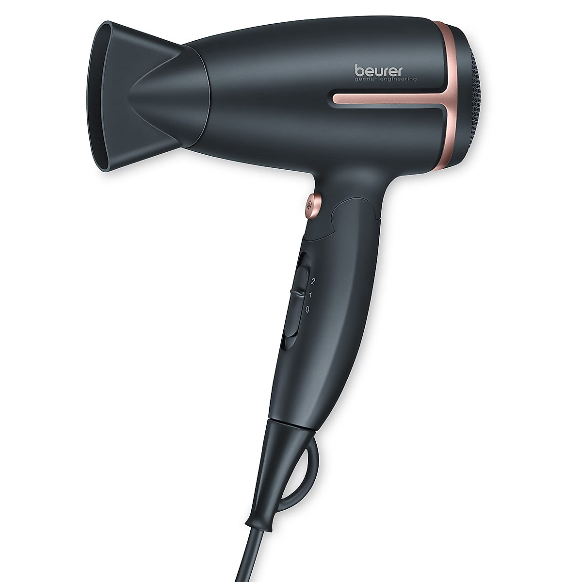 Beurer HC25 Travel Hair Dryer for with Voltage Switch, Powerful Blow Dryrer with Ion Function, 1600W, Anti Frizz, Foldable & Lightweight Styler, Nozzle Attachment