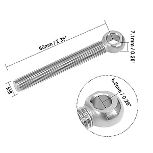 uxcell M8 x 60mm Machinery Shoulder Swing Lifting Eye Bolt 304 Stainless Steel Metric Thread 2pcs