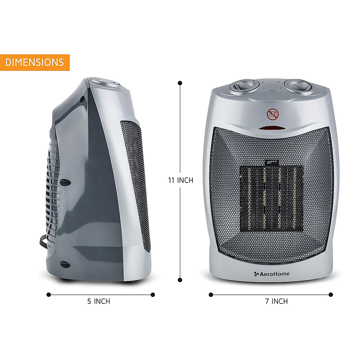 AeroHome 1500W / 750W Ceramic Portable Space Heater Indoor Electric Heater with Overheat & Tip Over Protection - Personal Room Heater with Thermostat Control for Home Bedroom and Office