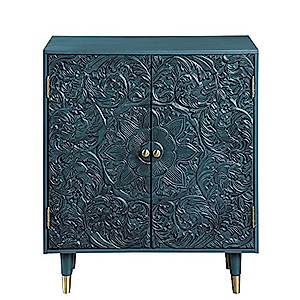 LALUZ Carved Accent Storage Cabinet Floor Cabinet for Bedroom Living Room, Oak Finish 30 Inch