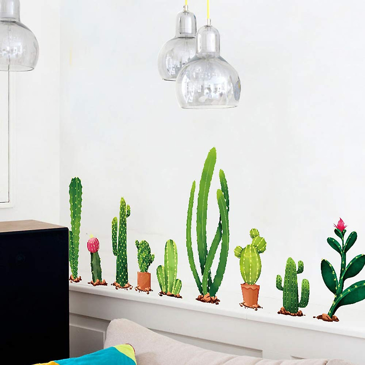 Mendom Cactus Wall Decal Green Plants Wall Sticker,Peel and Stick Removable DIY Giant Plants Wall Decals or Kids Bedroom Nursery Room Sofa Background Wall Decoration