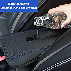 OFBAND Car Four-Season Universal Armrest Box Mat,Fiber PU Leather Embossing,Car Armrest Seat Cover Soft Leather Waterproof Armrest Cover Center Console Mat (Blue)