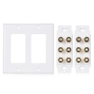 Cable Matters Double Gang Speaker Wire Wall Plate (Speaker Wall Plate, Banana Plug Wall Plate) for 6 Speakers in White