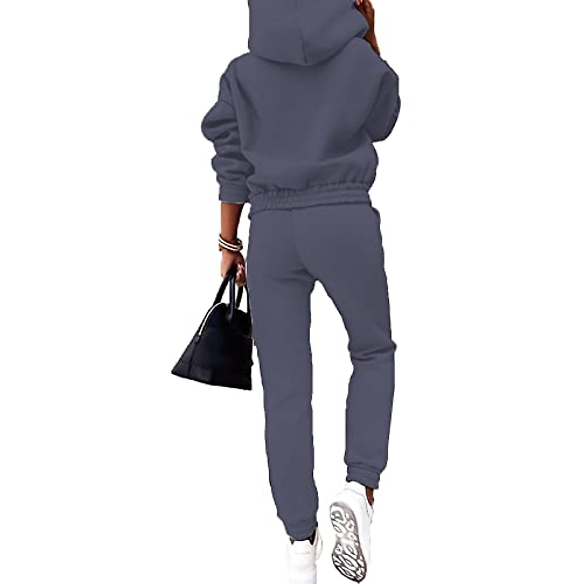 KYLASIEN Women's Solid Color Hoodies Tracksuit Set Casual V Neck Long Sleeve Sweatshirts Winter Warm Long Pant Two Piece Sets Oversized Loungewear Workout Athletic Tracksuit Outfift