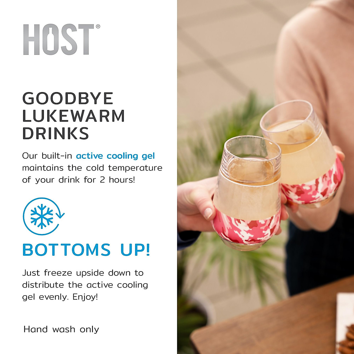 Host Freeze XL Cooling Cup in Double Walled Insulated Freezable Drink Chilling Tumbler with Freezing Gel, 12 Ounces, Pink Camo Set of 2