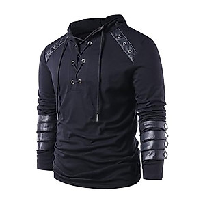 Iivos Men's Knight Drawstring Lace Up Pullover Hoodie Steampunk Long Sleeve Hooded Sweatshirt Black