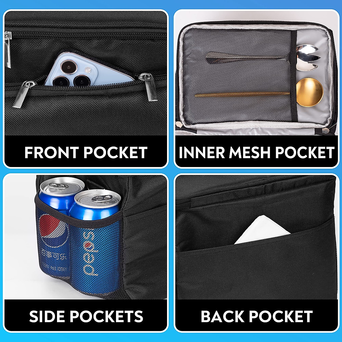 Insulated Lunch Bag with 2 Pcs Ice Packs for Lunch Bags – Waterproof Leakproof Lunch Bag for Women and Man – Heavy Duty Polyester Meal Prep Lunch Box for Adults with Adjustable Shoulder Strap