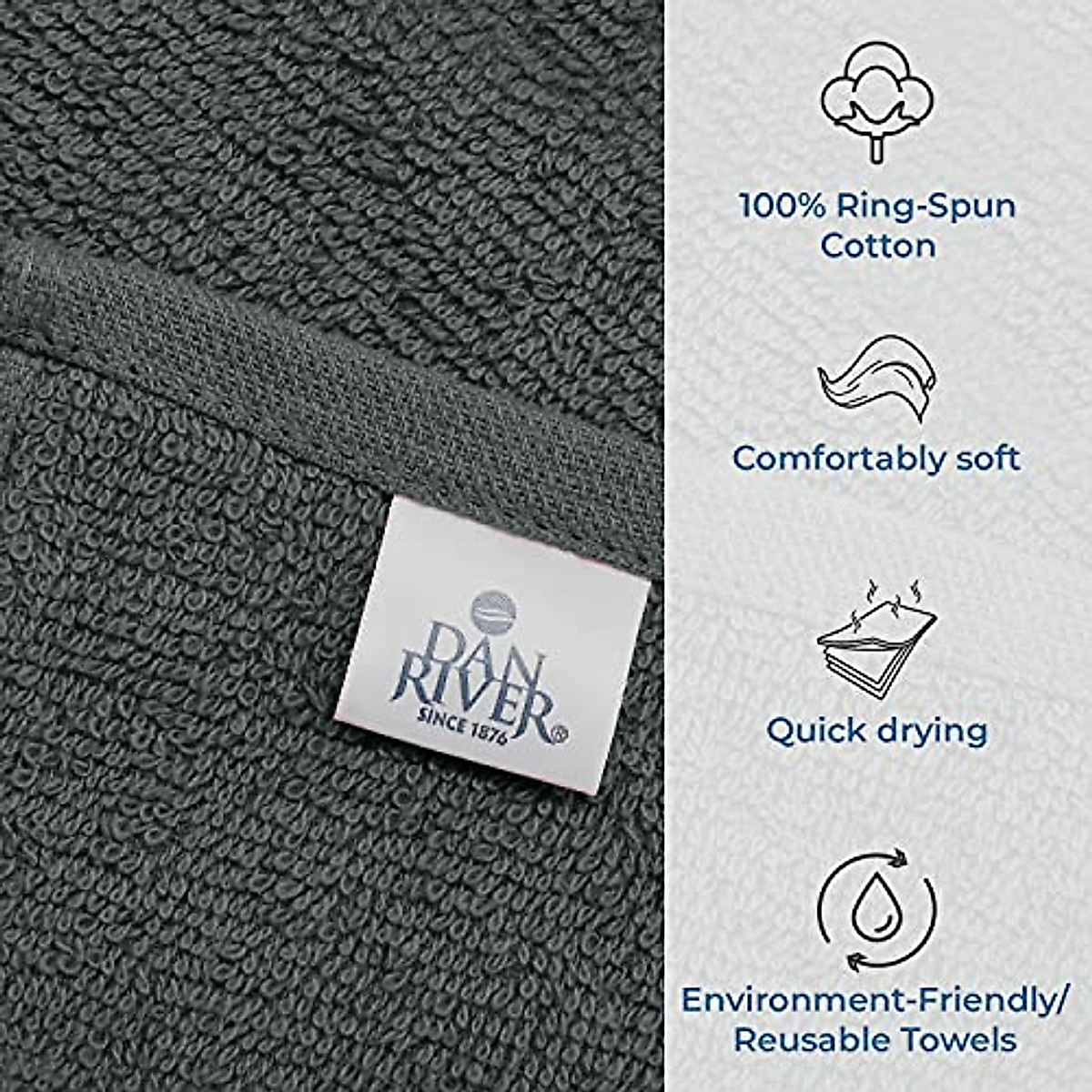 DAN RIVER 100% Cotton Washcloths 24 Pack Premium Quality Face and Body Cloth, Quick Dry and Highly Absorbent Essential Towels for Bathroom, Hand, Kitchen and Cleaning | 12x12 in | 400 GSM (Gray)