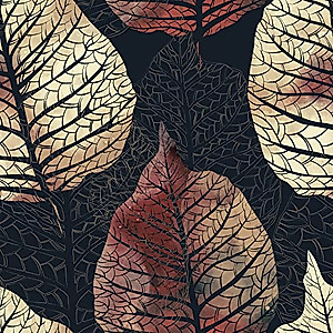 ReWallpaper 17.5in×23ft Dark Leaf Wallpaper Peel and Stick Vintage Leaves Wallpaper Self Adhesive Gold Red Leaf Wall Paper Sticker Pull & Stick Waterproof Contact Paper for Cabinets Drawers Walls