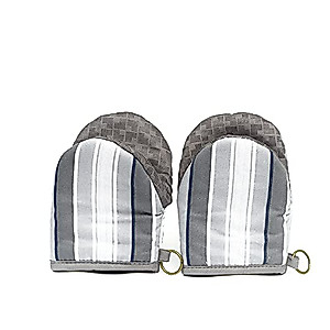 Nautica Home Kitchen Mini Mitts with Silicone Palm, Heat Resistant up to 500 Degrees F, Cotton Potholders for Cooking, Set of 2, Grey Multi Stripe
