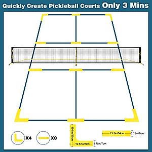 Deeliva Pickleball Set with Net Wheels for Driveway Portable Regulation Size Pickleball Net System with 4 Paddles, 6 Pickle Ball, Court Line Marker, Bag, Weather Resistant Metal Frame Outdoor Home