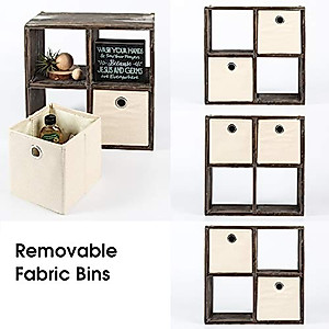 J JACKCUBE DESIGN Rustic Wood Farmhouse Bathroom Shelve Organizer Rack with 4 Cube Shelf Storage Compartments with 2 White Basket for Toiletries, Plants, Candles, Diffuser - MK 597A