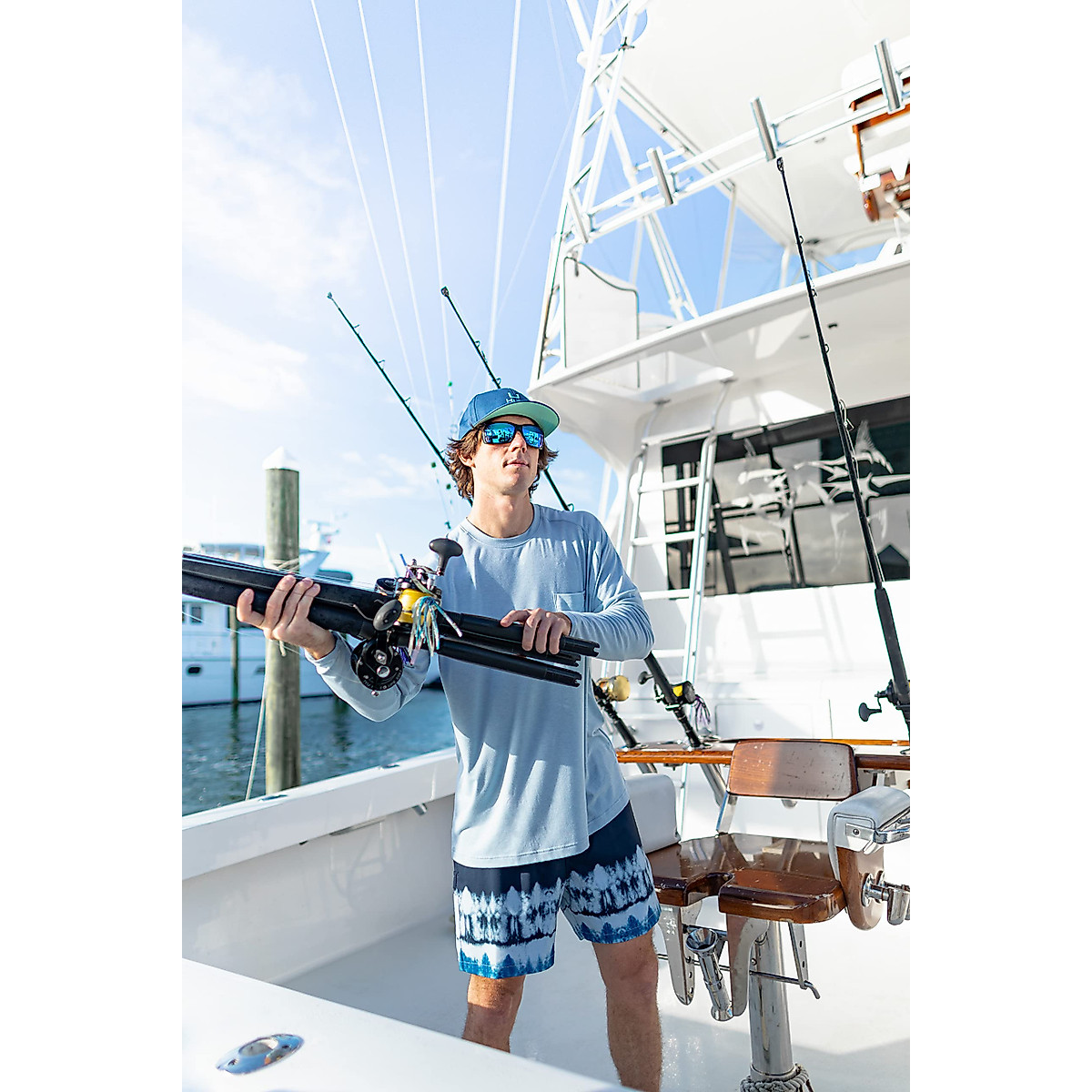 HUK, Polarized Lens Eyewear with Performance Frames, Fishing, Sports & Outdoors Sunglasses Panto, (Clinch) Blue Mirror/Matte Black, Medium/Large